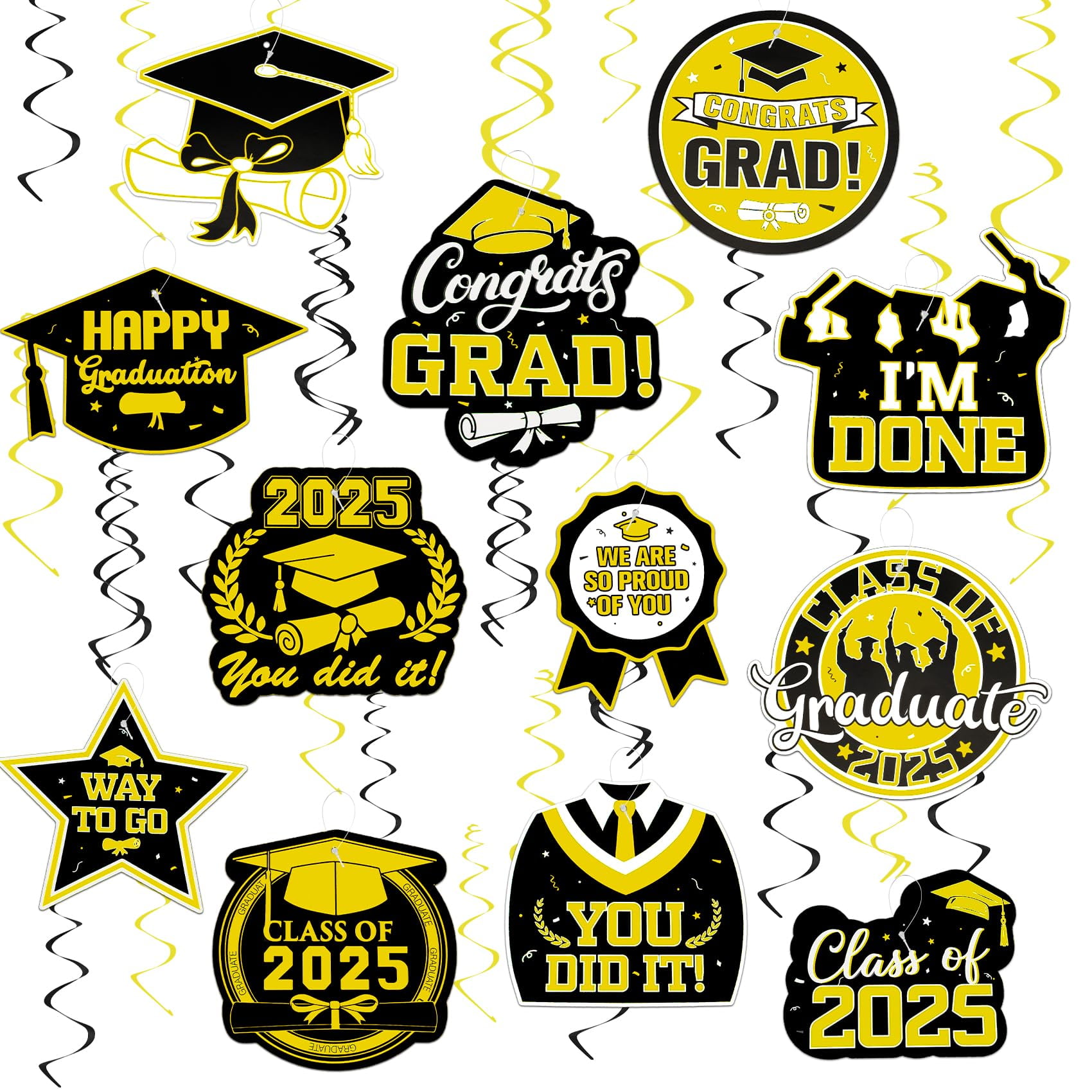 Graduation Hanging Swirls, Black STF9 and Gold Graduation Party 2025 ...