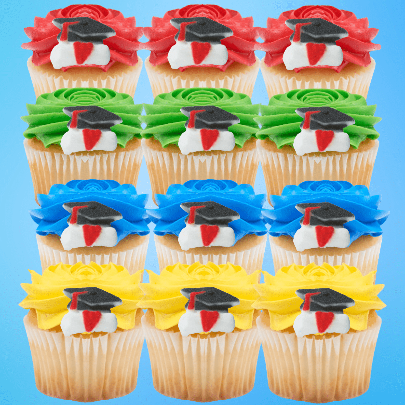 Graduation Hat Edible Sugar Cupcake & Cake Decoration Topper-Pack of 16 ...