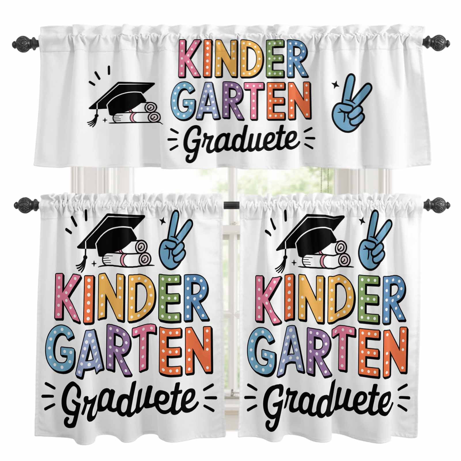 Graduation Hat Kitchen Curtains Sets for Windows 24 Inch Length, Funny ...