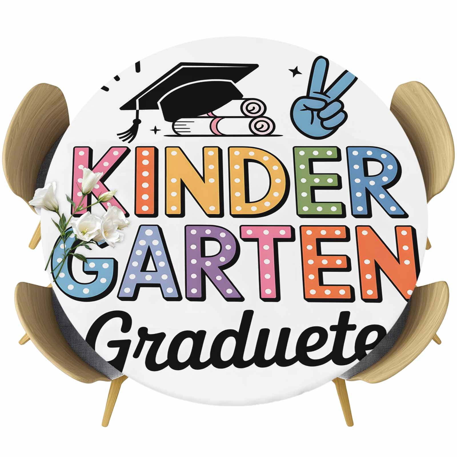 Graduation Hat Round Tablecloth, Fitted Table Cover with Elastic for 45 ...