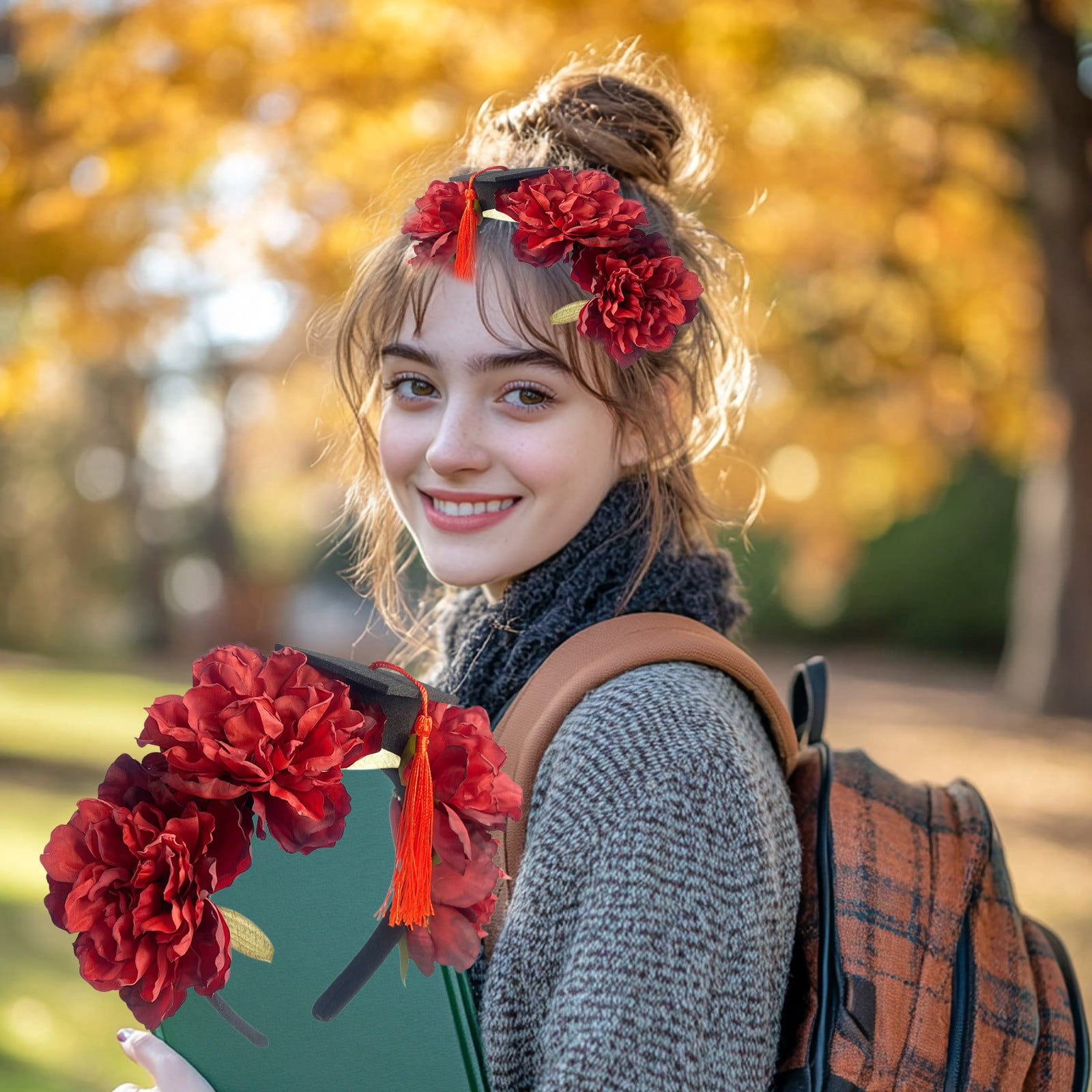 Graduation Headband with Mini Cap & Flowers | Handcrafted Fabric Floral ...