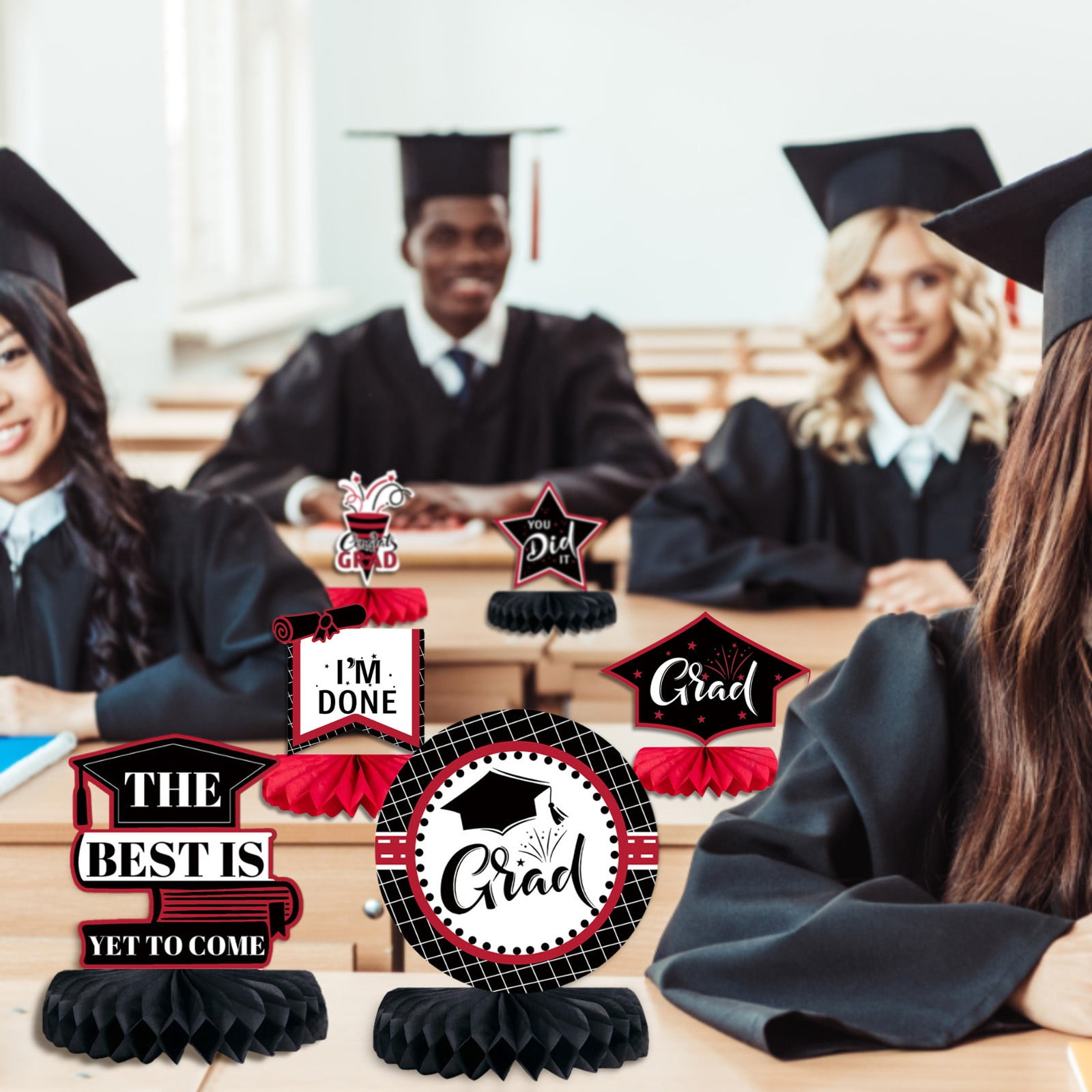 Graduation Honeycomb Centerpieces Table Decor, Class of 2024 Congrats ...