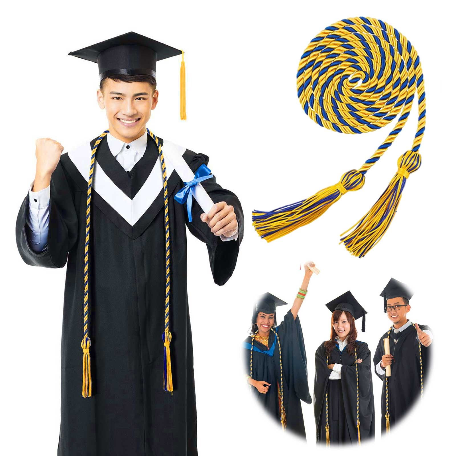 Graduation Honor Cords 2025 Braided Blue Gold Tassel Ropes for Doctoral ...