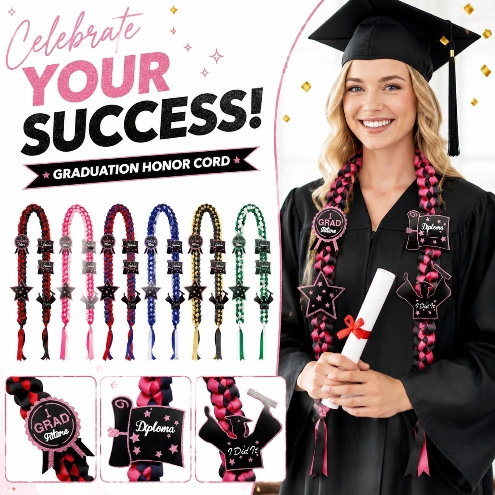 Graduation Honor Cords Double Braided Tassel with Star and Diploma ...