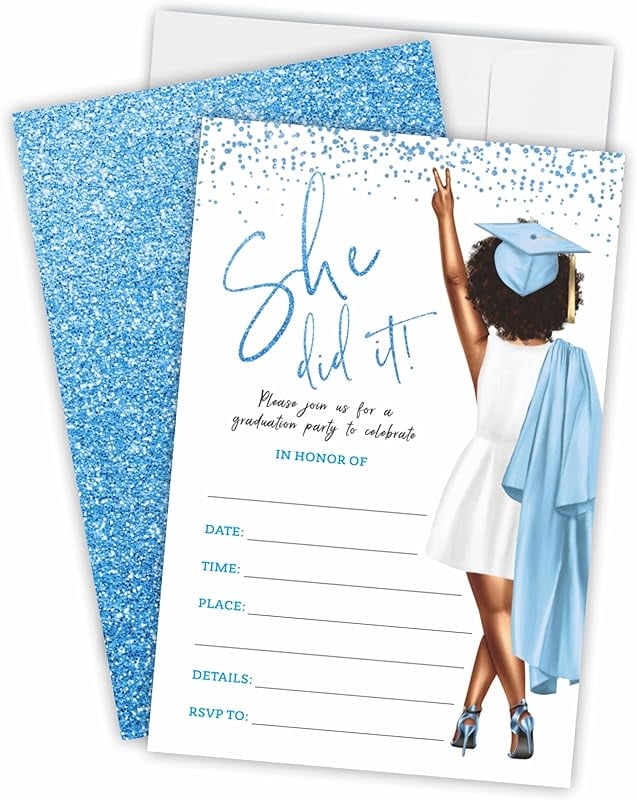 Graduation Invitation Cards - Pink Balloons & Grad Girl She Did It - 20 ...