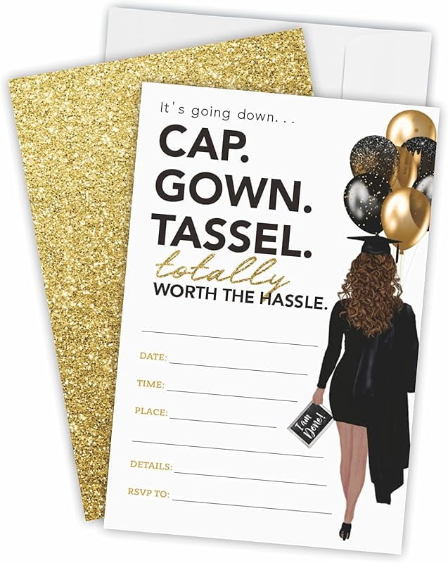 Graduation Invitation Cards - Pink Balloons & Grad Girl She Did It - 20 ...