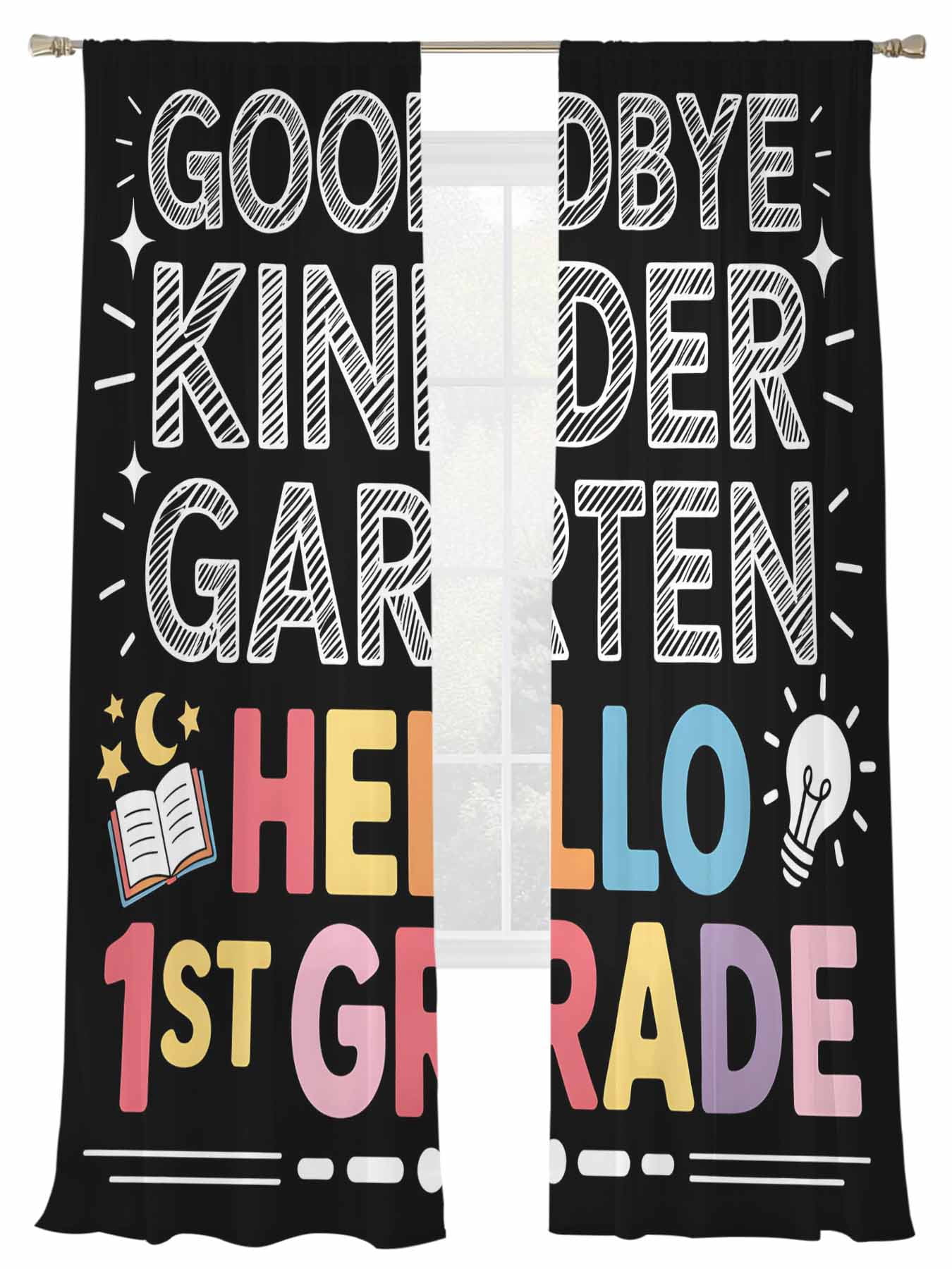 Graduation Kindergarten Sheer Curtains 2 Panels Set Books Celebration ...