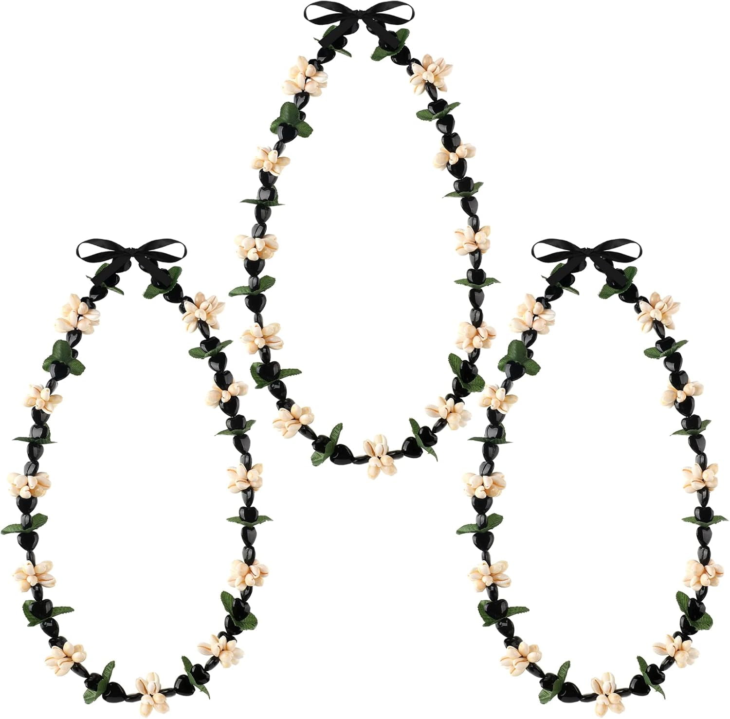 Graduation Kukui Nuts Lei Hawaiian Leis with Cowrie Shell Faux Leaf 32 ...