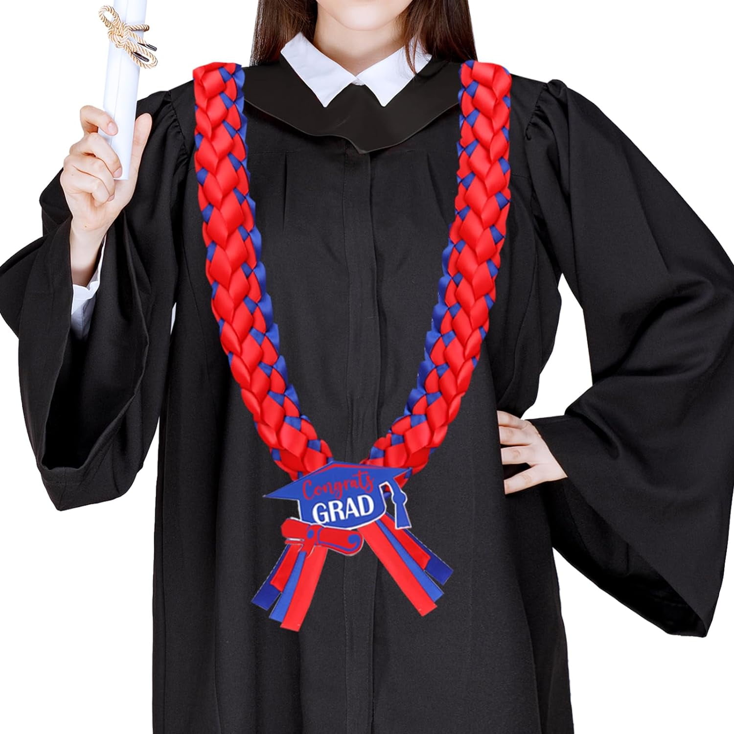 Graduation Leis 2024 Navy Blue and Red, 2024 Graduation Party Handmade ...