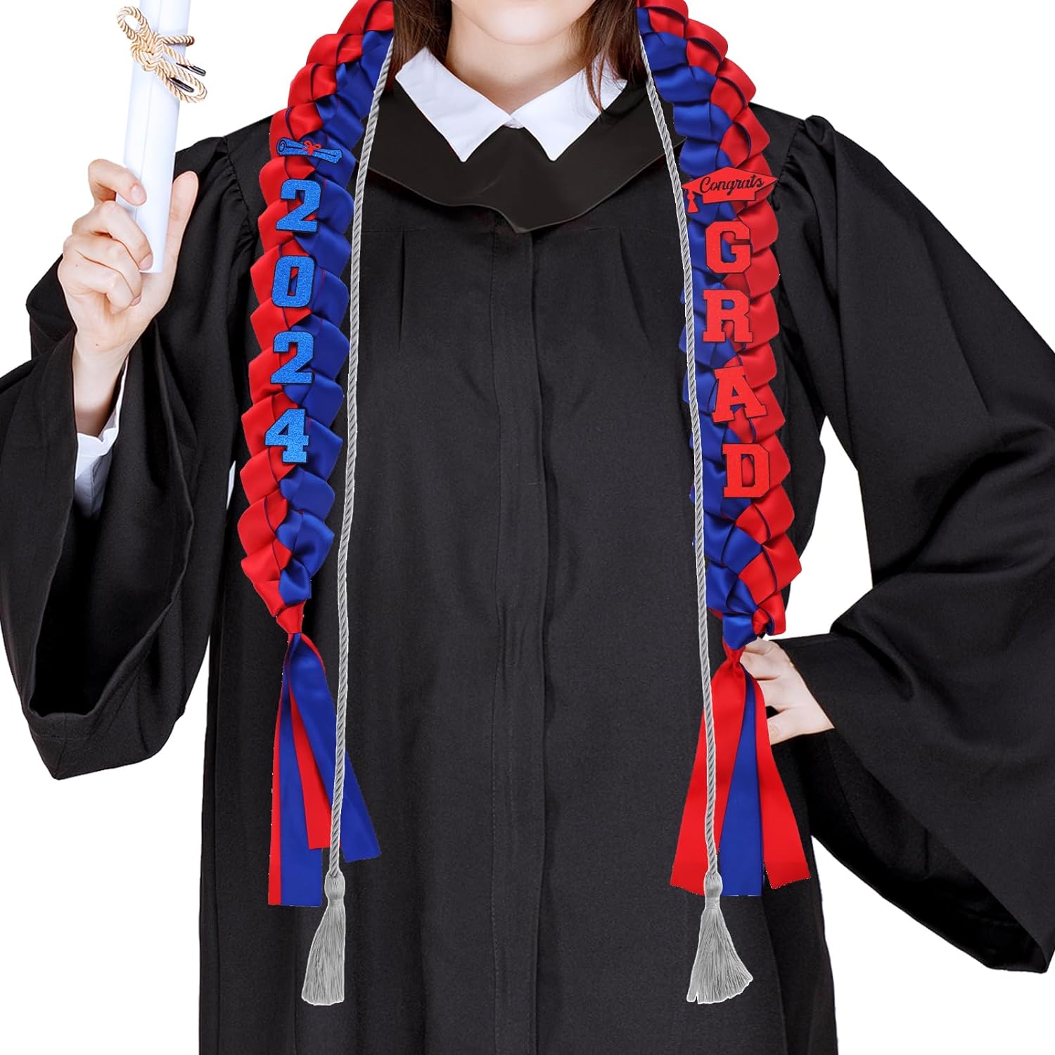 Graduation Leis 2024 Navy Blue and Red, 2024 Graduation Party Handmade ...