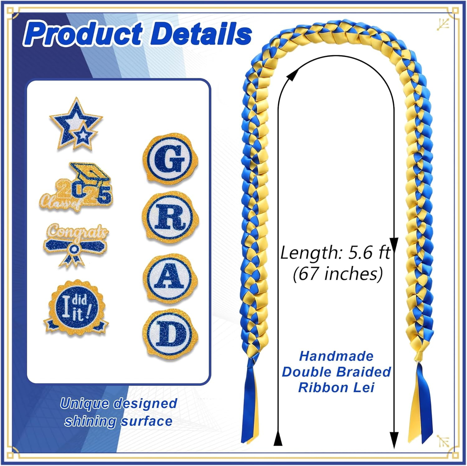 Graduation Leis Class of 2025, Money Leis for Graduation 2025 with Glitter Pin, Handmade Braided ...