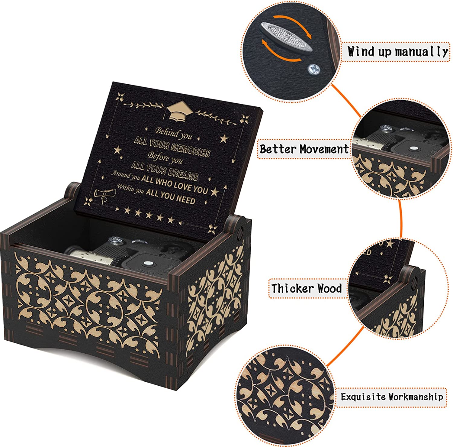 Graduation Music Box Vintage Wood Play You Are My Sunshine Engraved ...