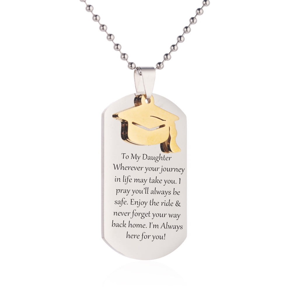 Graduation Necklace for Daughter,Stainless Steel Grad Cap Dog Tag ...
