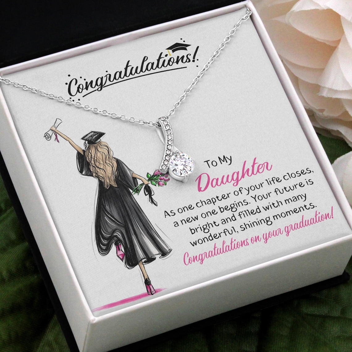 Graduation Necklace For Daughter Sparkling Pendant With Inspirational ...