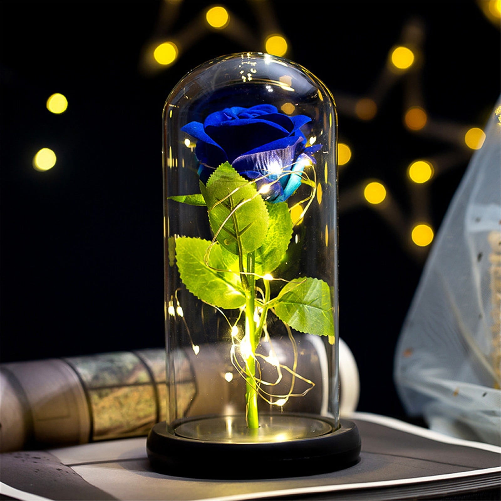 Graduation Ornaments ,Black Background Rose Immortal Flower Glass Cover ...