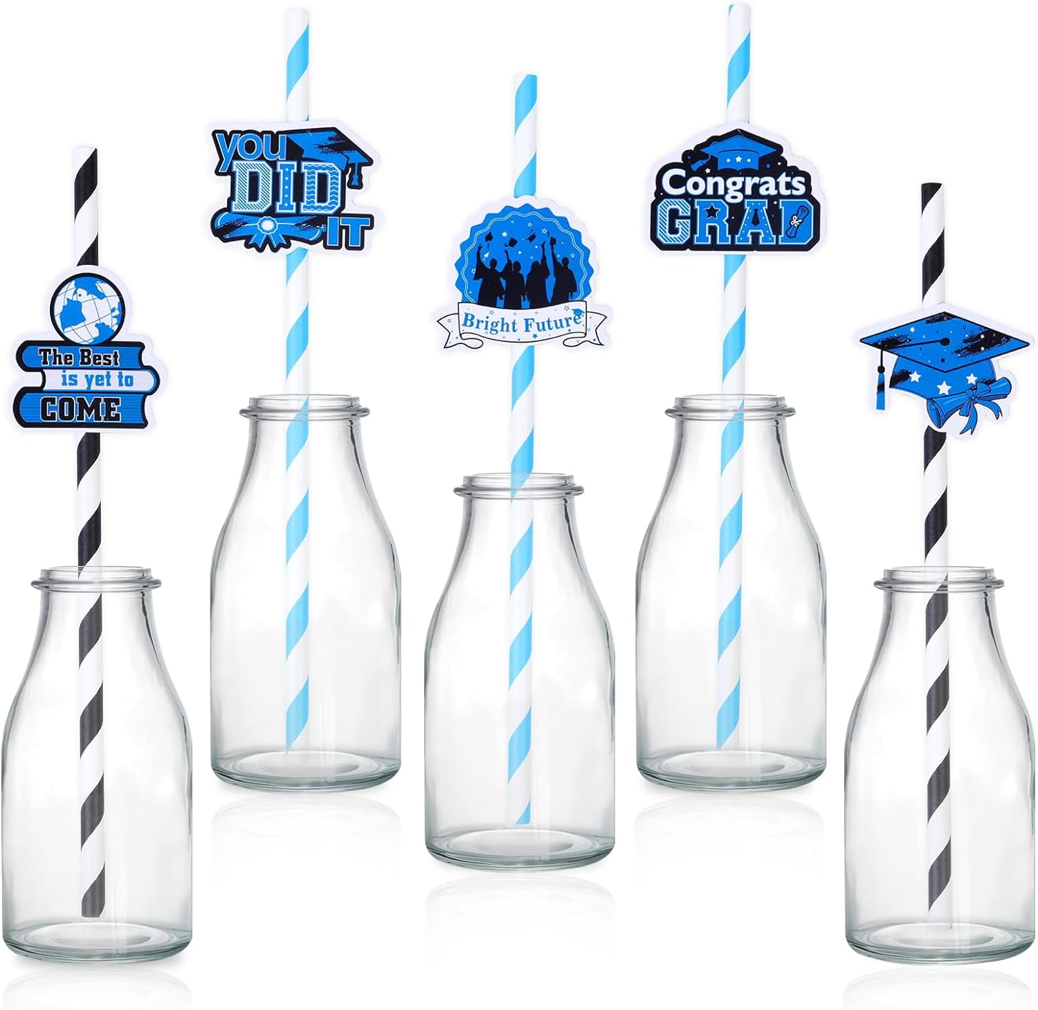 Graduation Paper Straw Blue, 50pcs 2024 Graduation Party Striped ...
