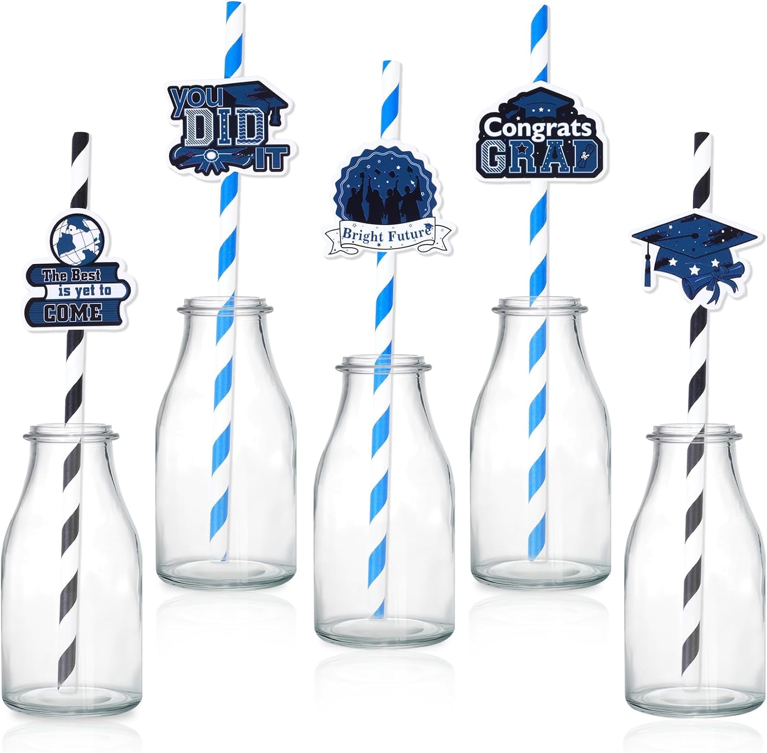Graduation Paper Straw Navy, 50pcs 2024 Graduation Party Striped ...