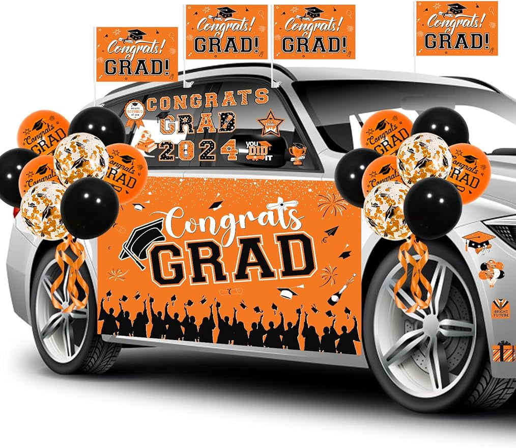 Congrats Graduate 2024: Orange & Black Graduation Car Parade ...