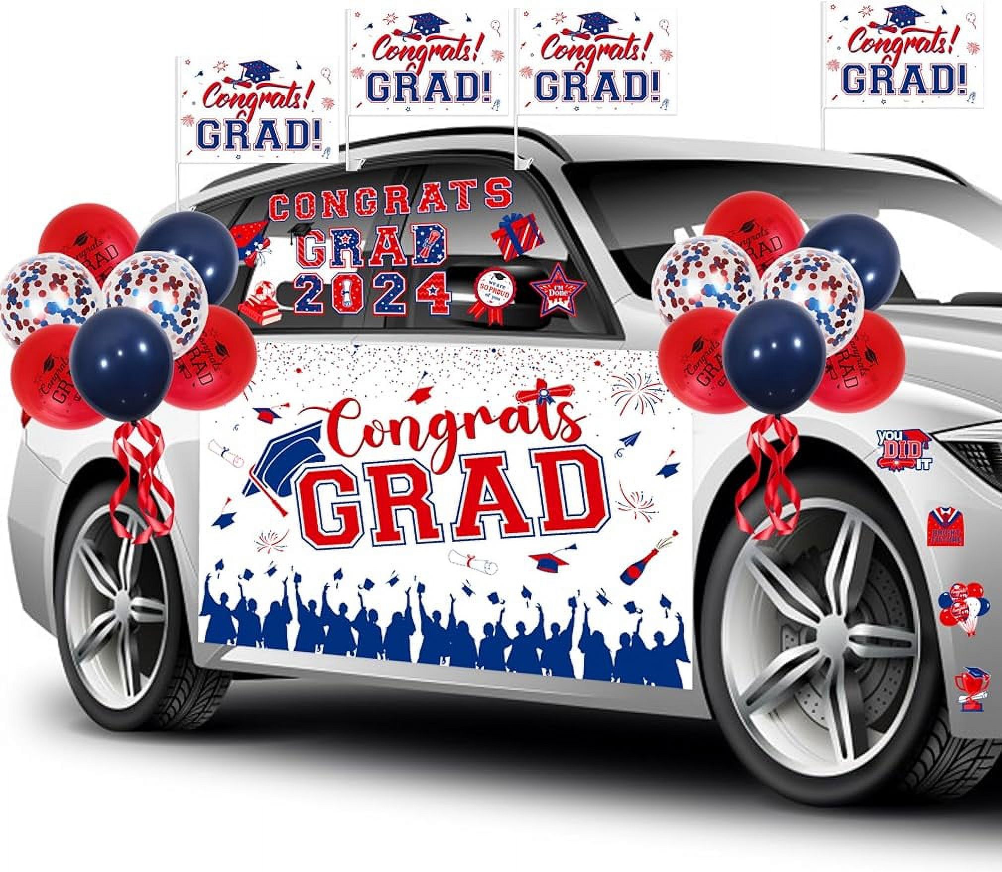 Graduation Parade Car Decorations, Red and Blue Class Of 2024 Congrats ...