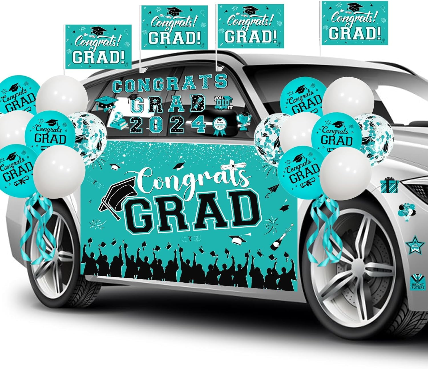 Graduation Parade Car Decorations, Teal Blue Class Of 2024 Congrats ...