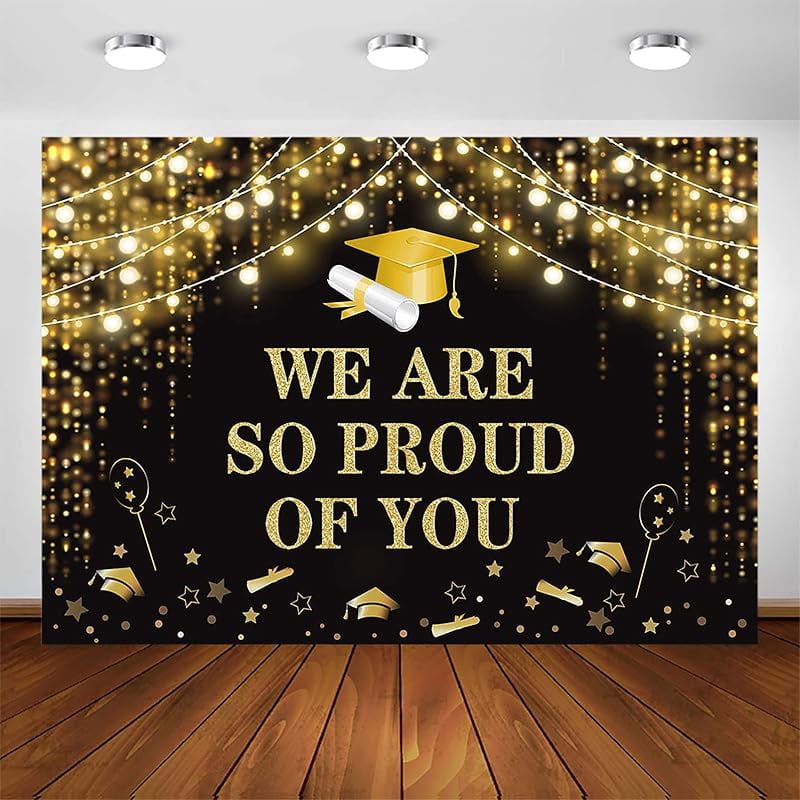 Graduation Party Backdrop Black and Gold Graduation Party Decorations ...