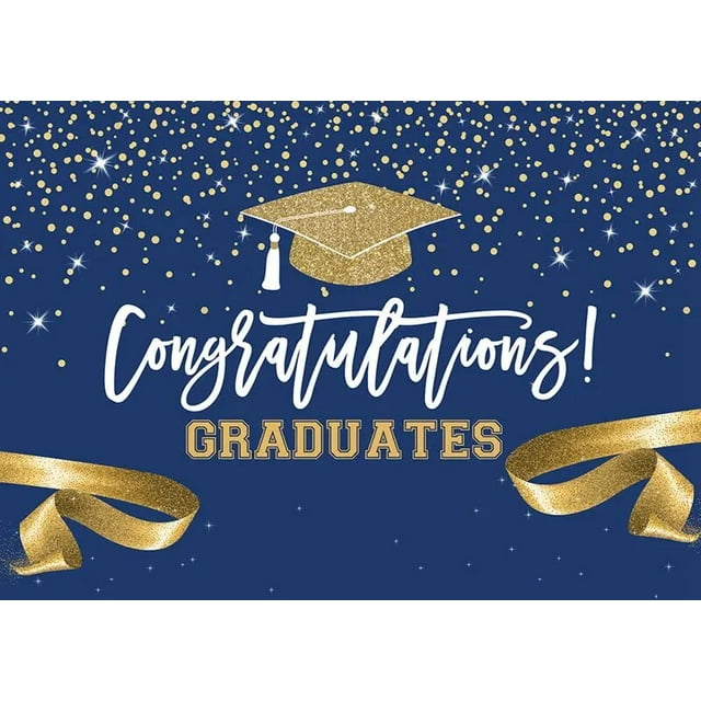 Graduation Party Backdrop Class of 2022 Graduation Hat Gold Blue ...