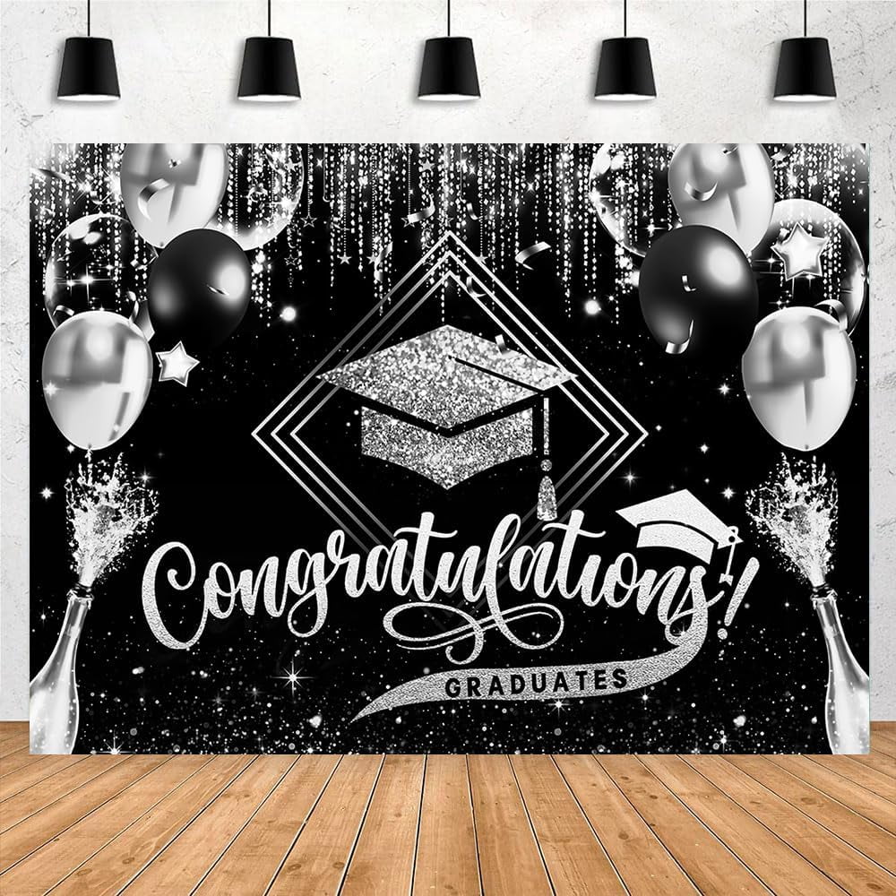 Graduation Party Backdrop Congrats Grad Photo Backdrop Gold and Black ...