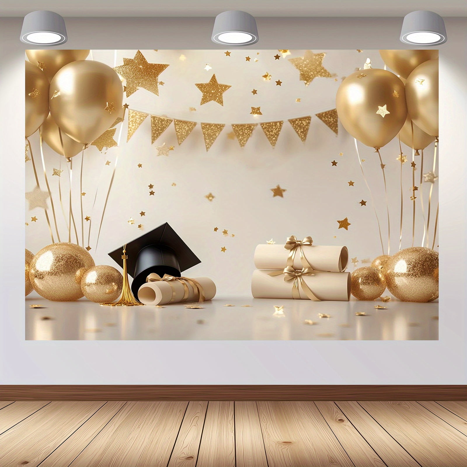 Graduation Party Backdrop, Polyester Multipurpose Banner with Black ...