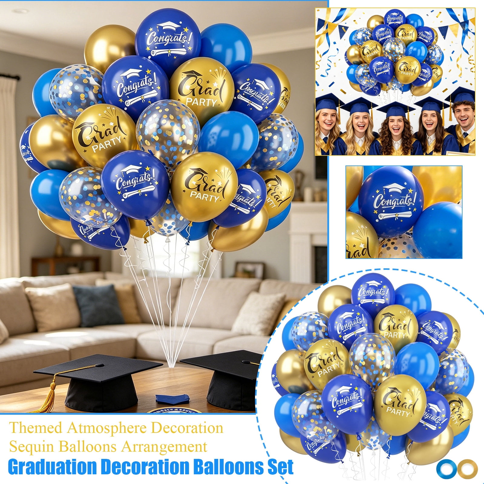 Graduation Party Balloon Set – 12 Inch Latex Balloons with Confetti ...