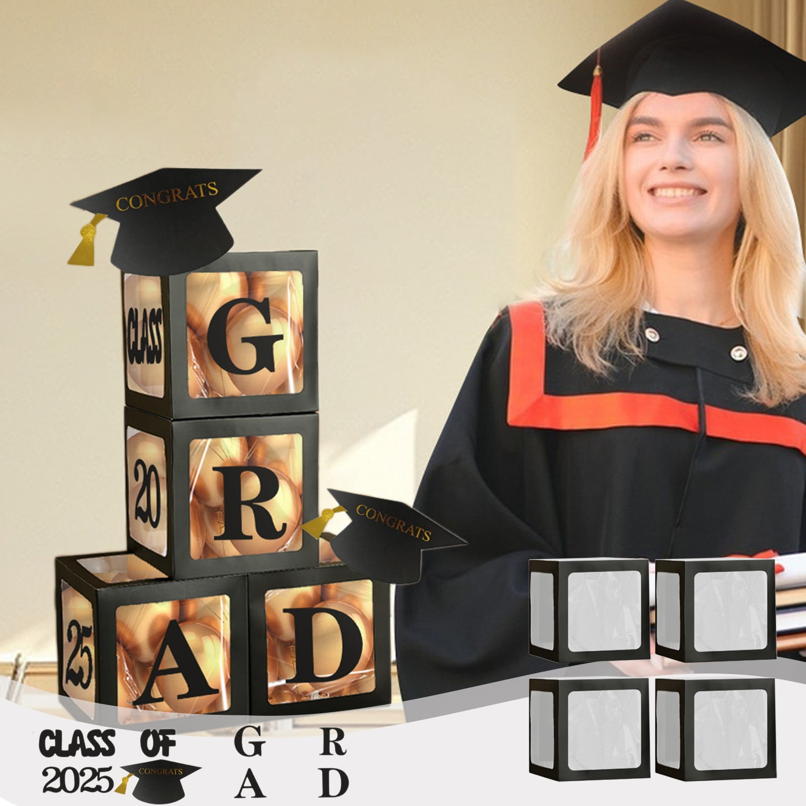 Graduation Party Balloons Decorative Box Set | Black Square PVC Display ...