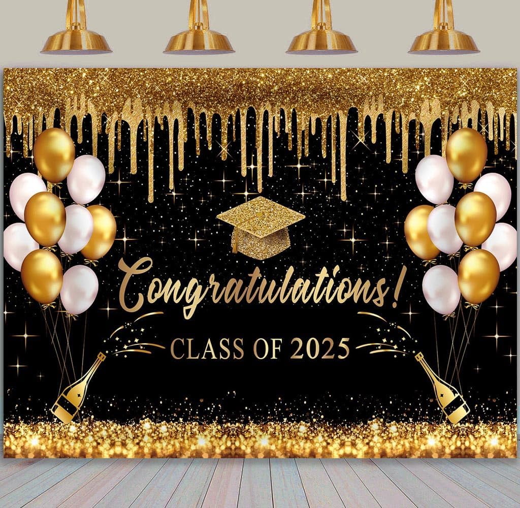 Graduation Party Black Gold Beautiful Backdrop Class of 2025 ...
