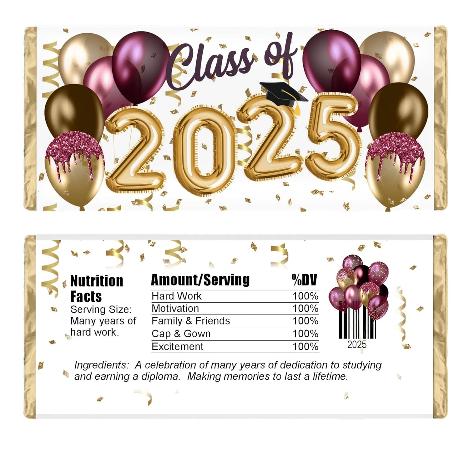 Graduation Party Candy Wrappers, Chocolate Bar Labels, Class of 2025 ...