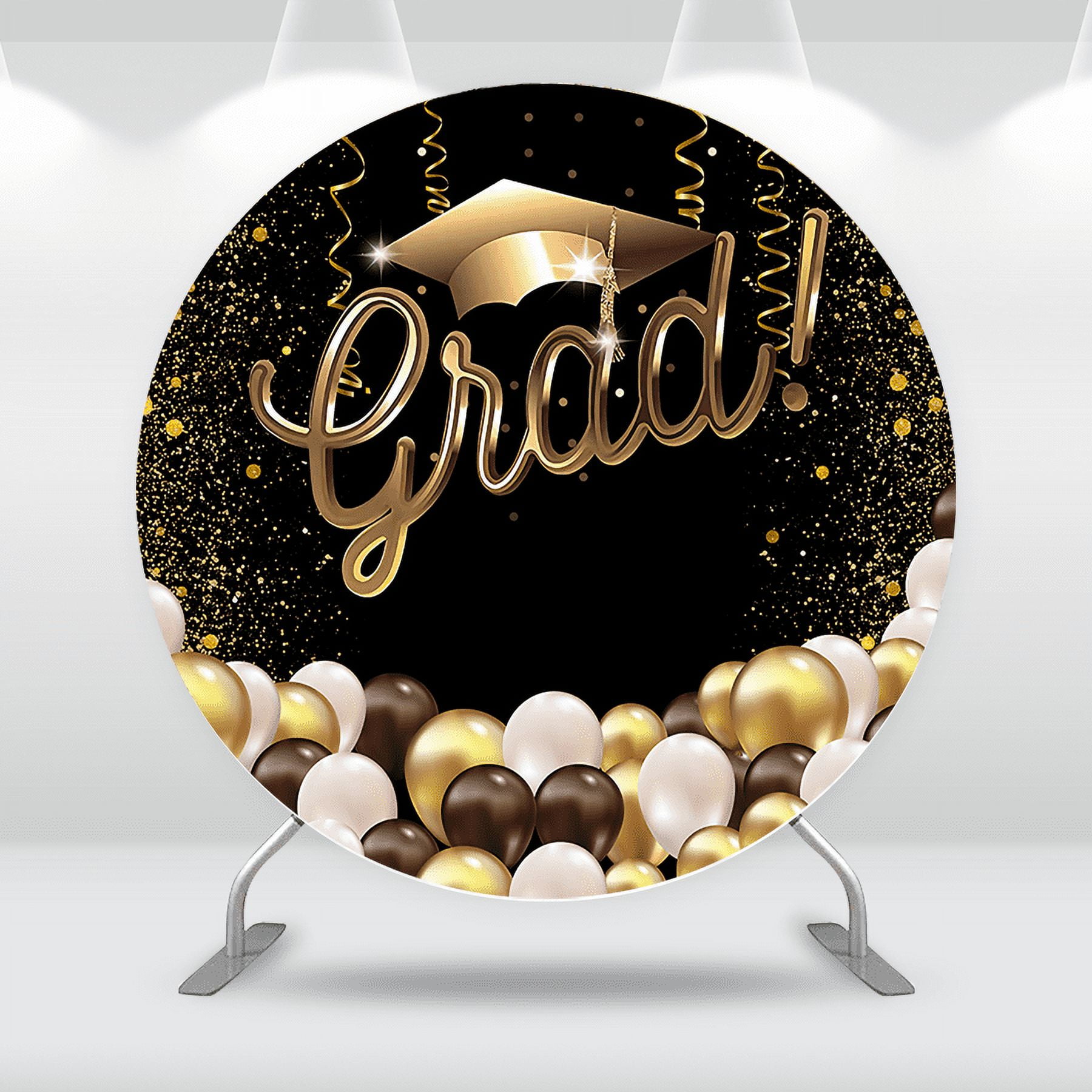 Graduation Party Circle Round Backdrop Class of 2022 Black Golden ...