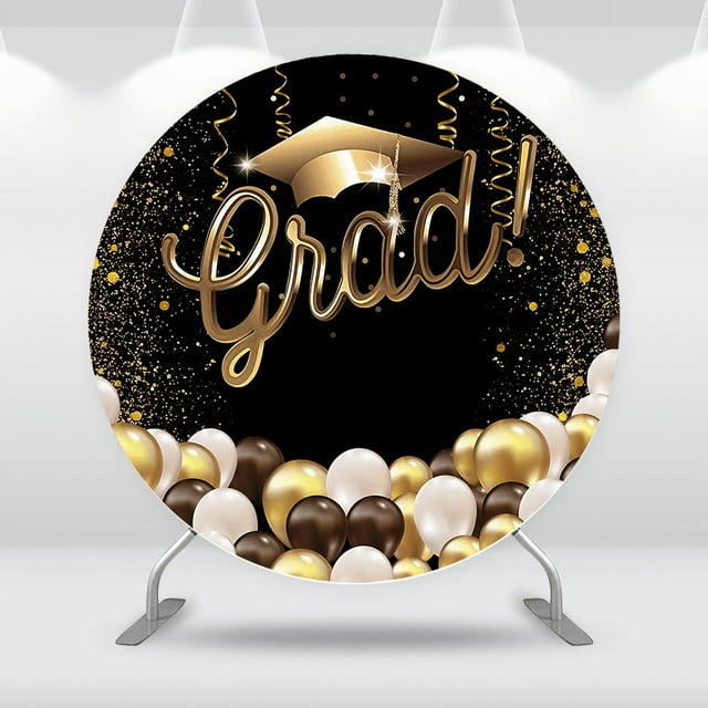 Graduation Party Circle Round Backdrop Class of 2022 Black Golden ...