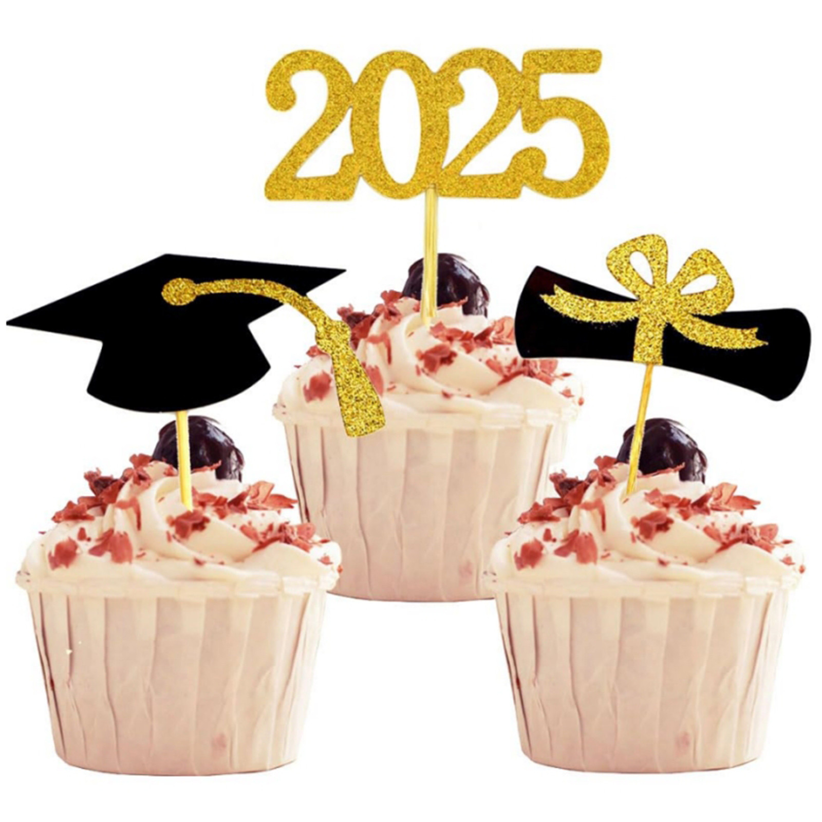 Graduation Party Decorations 2025 Cake Toppers Set with Gold Glitter ...