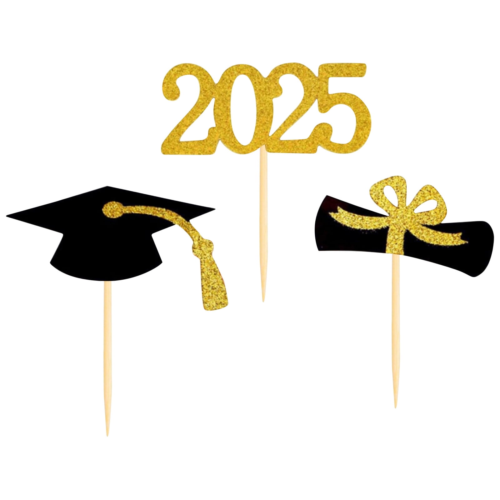 Graduation Party Decorations 2025 Cake Toppers Set with Gold Glitter ...