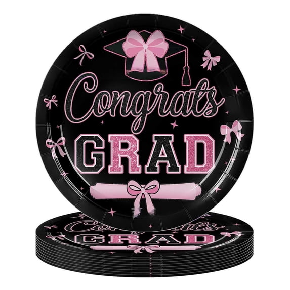 Graduation Party Decorations 2026, 9Inch Black Paper Plates with Grad ...