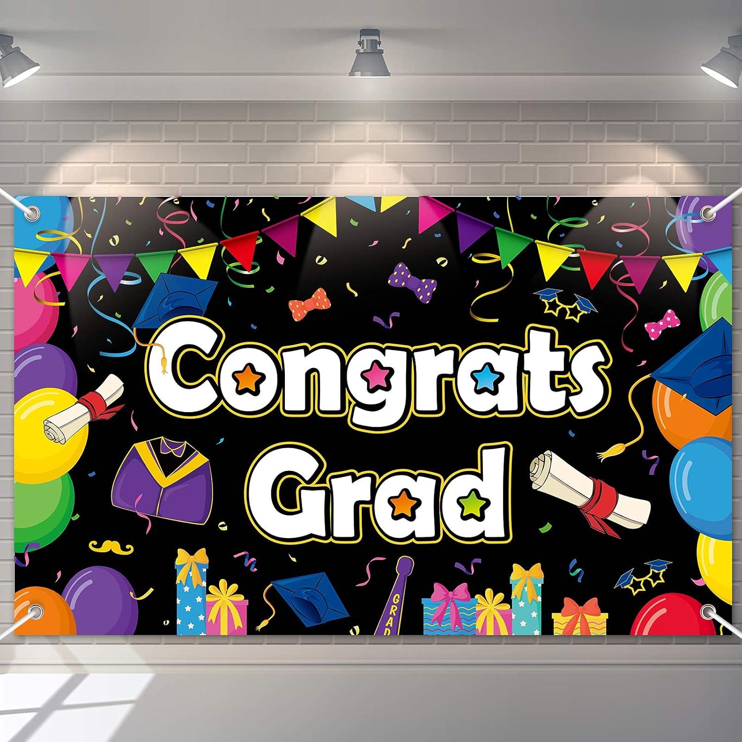 Graduation Party Decorations Backdrop Colorful Congrat Grad Banner for ...
