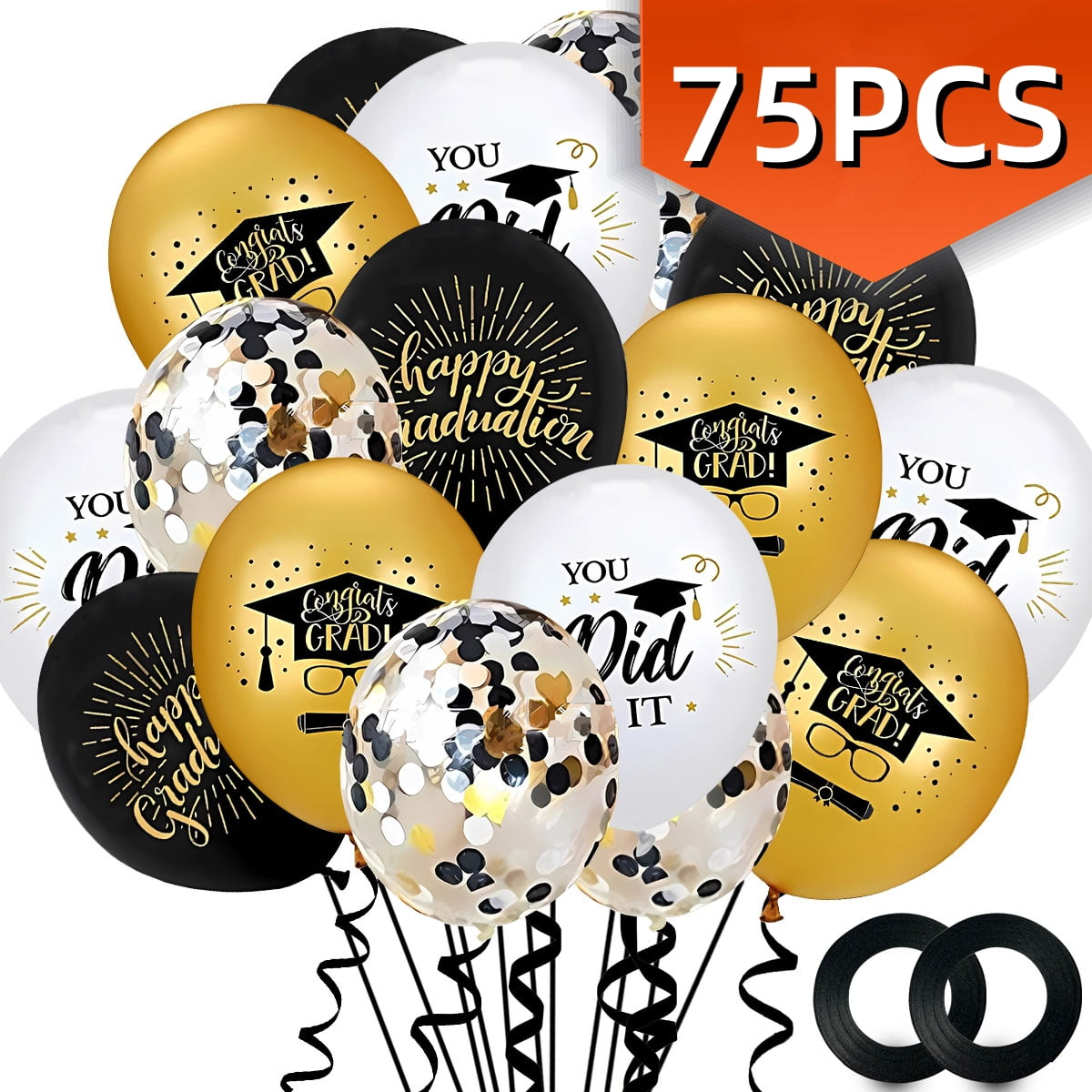 Graduation Party Decorations - 75 Pack of 12 Inch Black Gold Graduation ...