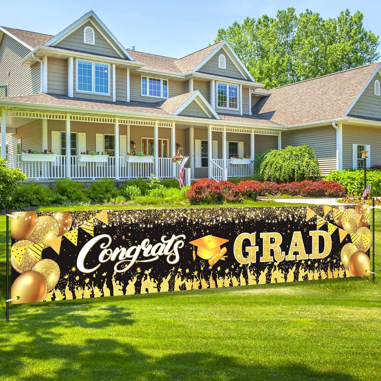 Graduation Party Decorations Banner Class of 2024 Black Gold Congrats ...