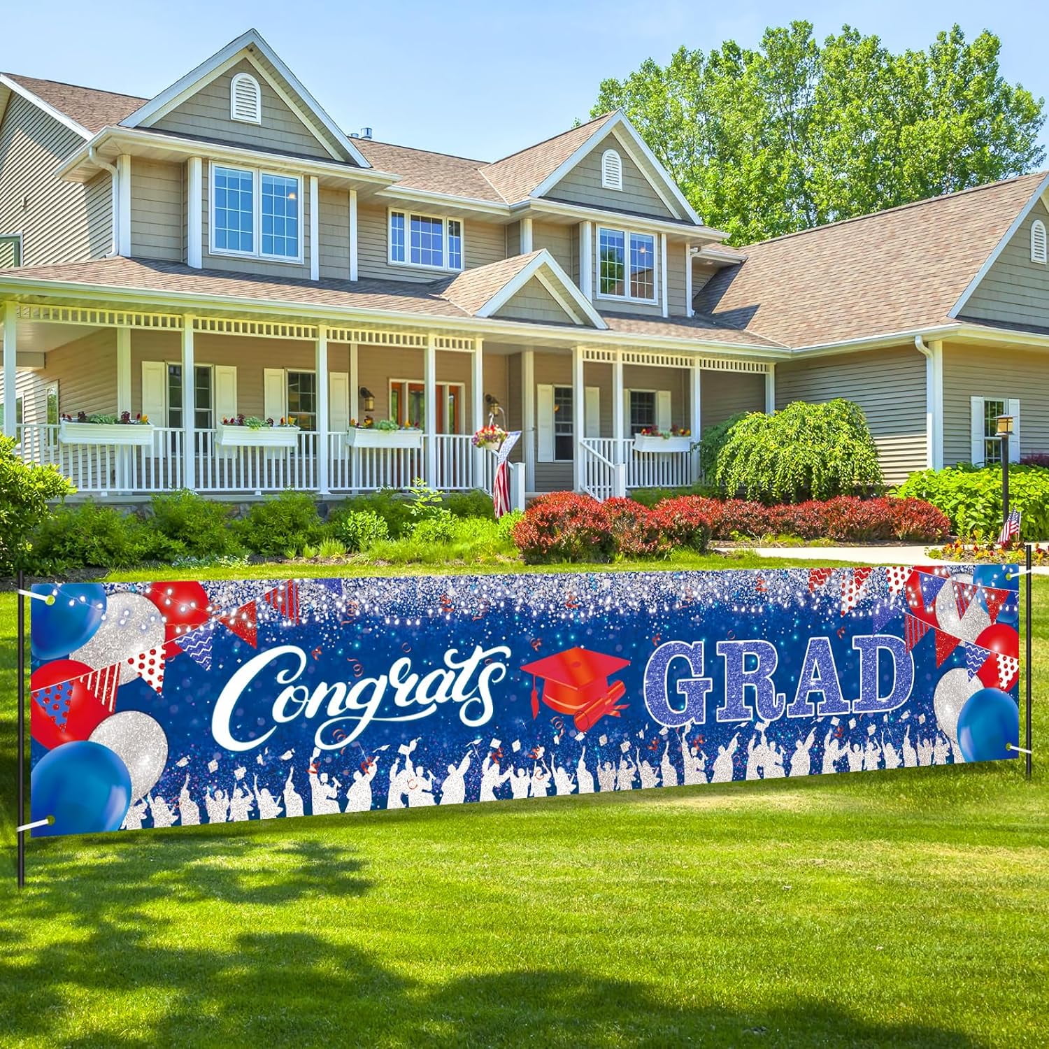 Graduation Party Decorations Banner Class of 2024 Red Blue Congrats ...