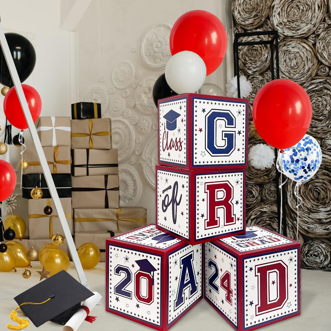 Graduation Party Decorations Class of 2024 Red and Blue Balloon Boxes ...