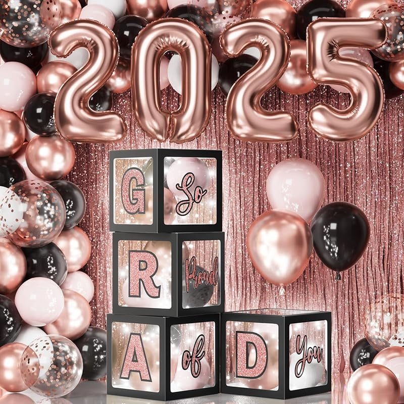 Graduation Party Decorations Class of 2025, 86PCS Pink Black Graduation ...