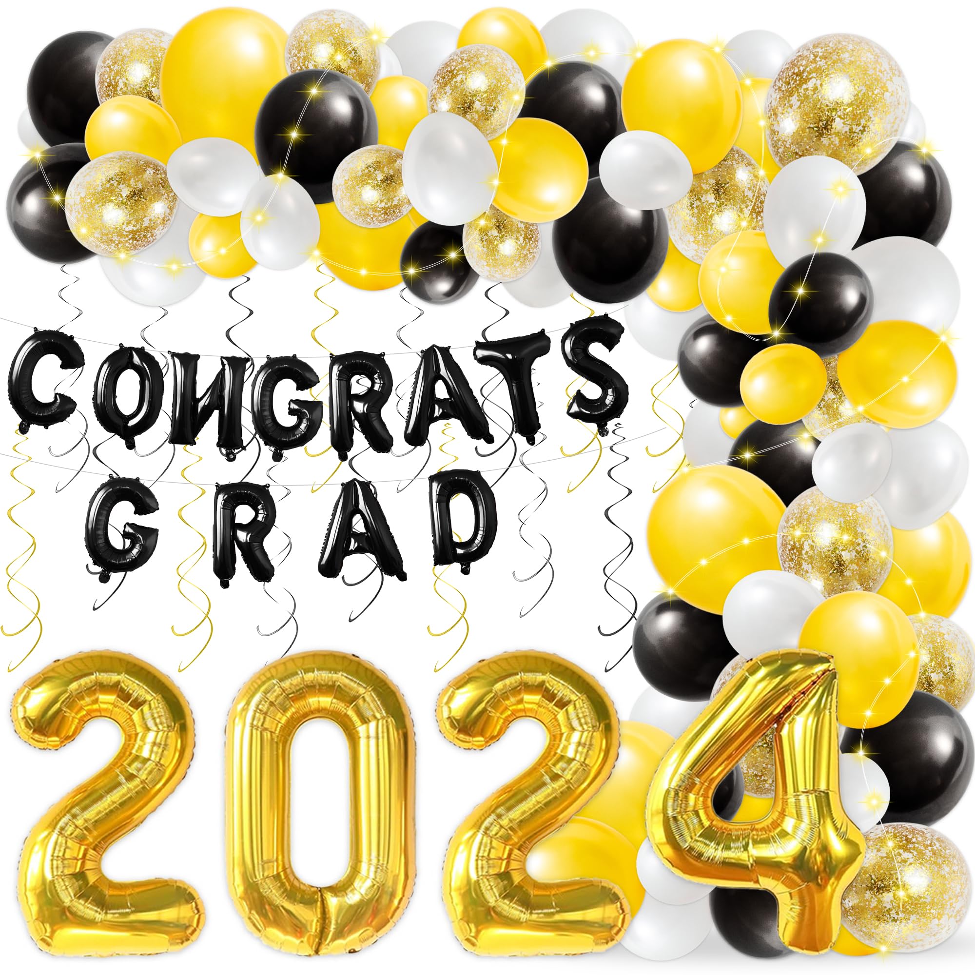 Graduation Party Decorations Class DHF10 of 2024 Black Gold Balloon ...