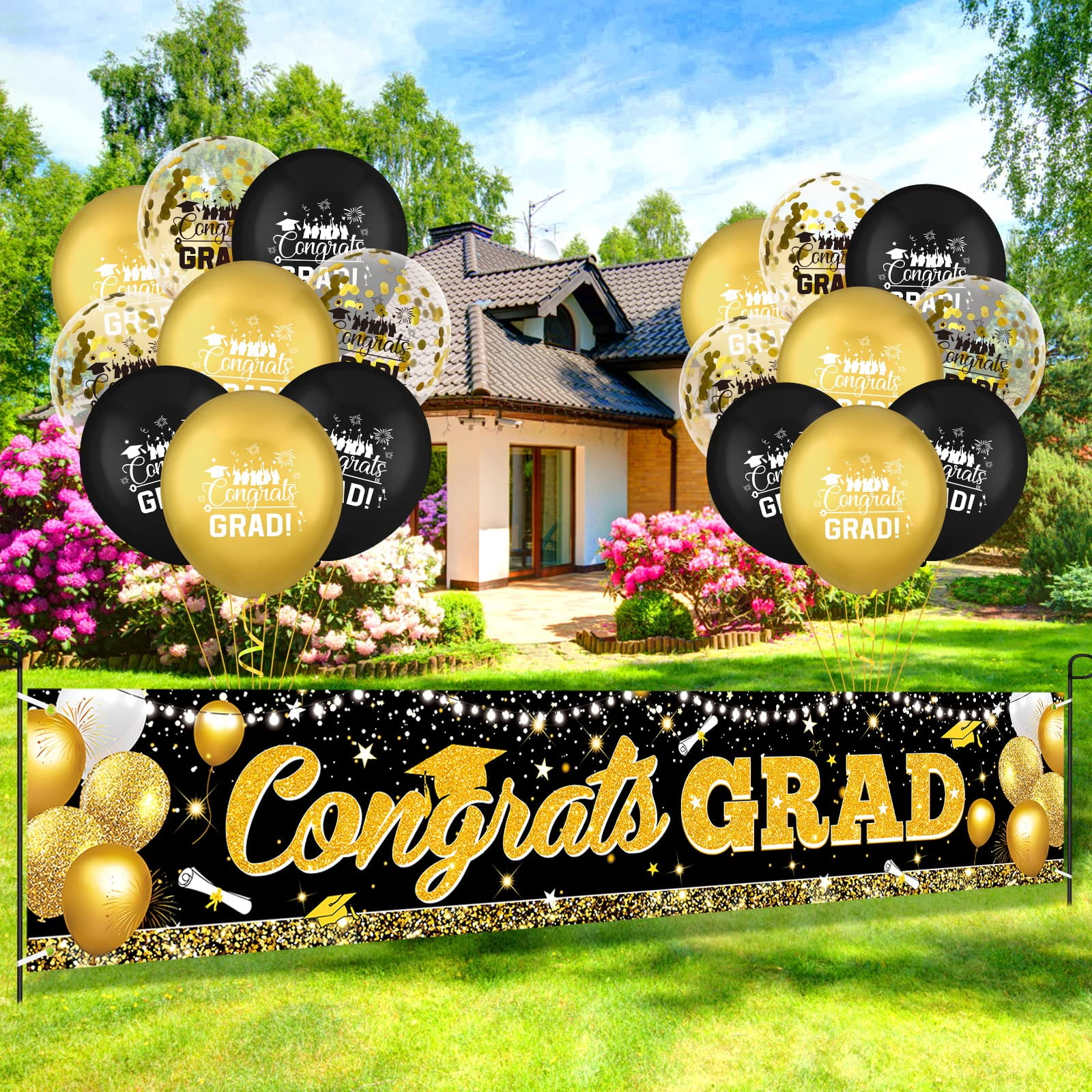 Graduation Party Decorations Gold KEF16 Black Graduation Banner Set ...