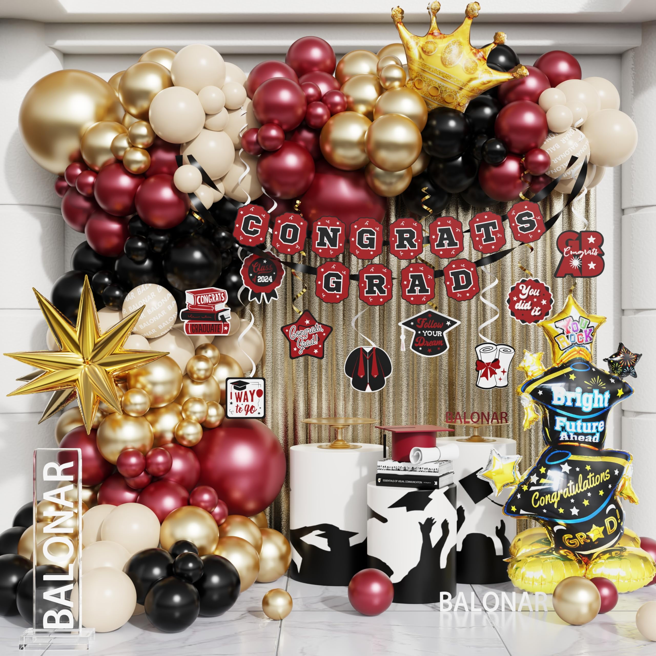 Graduation Party Decorations,Maroon Black MSF2 Metallic Gold Confetti ...