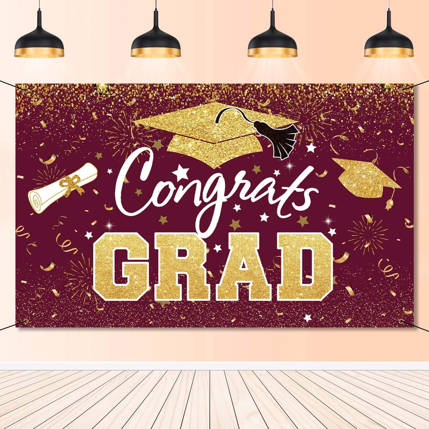 Graduation Party Decorations - Maroon Gold Congrats Grad Class of 2024 Backdrop Banner Large ...