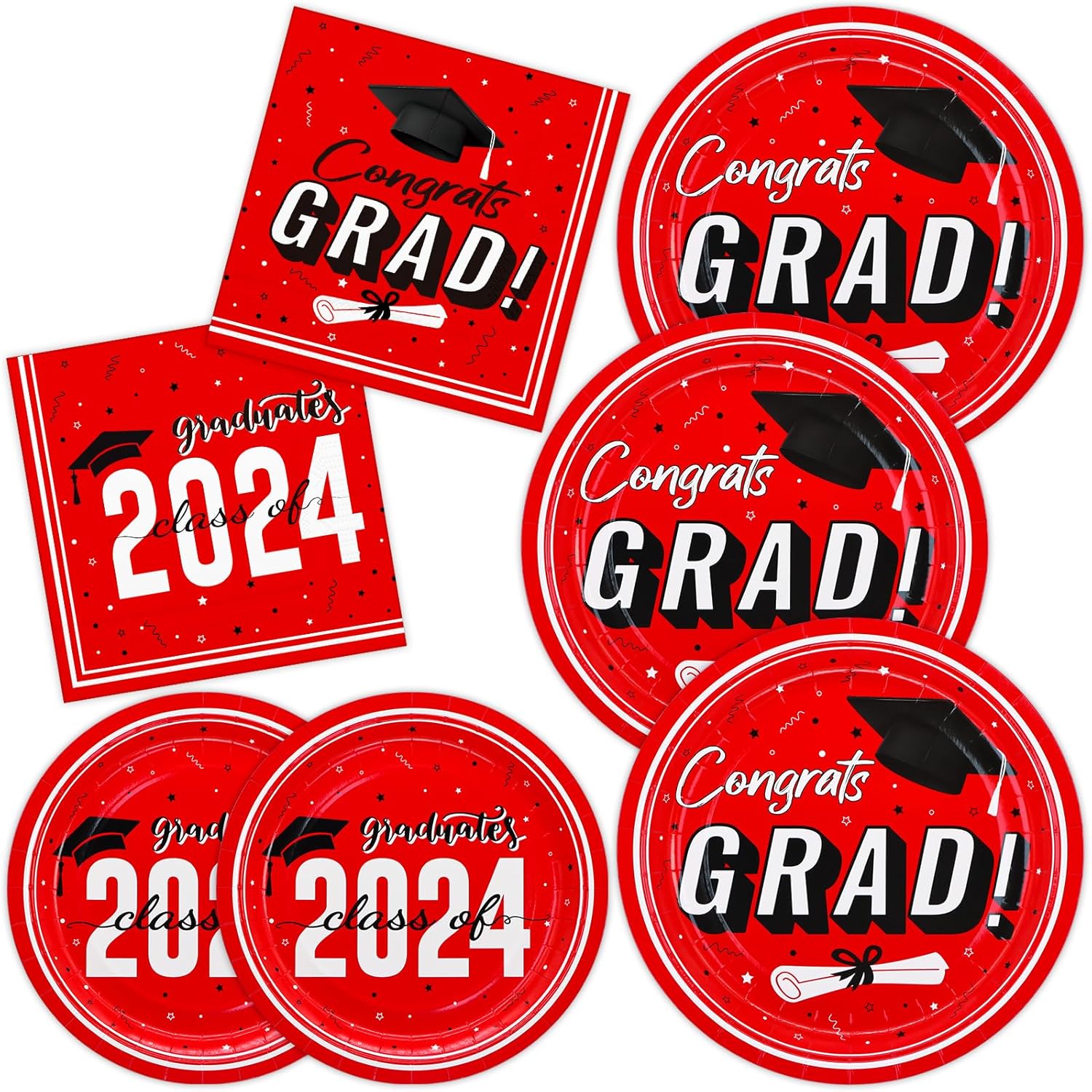 Graduation Party Plates And Napkins Set, Red Class Of 2024 Plates ...