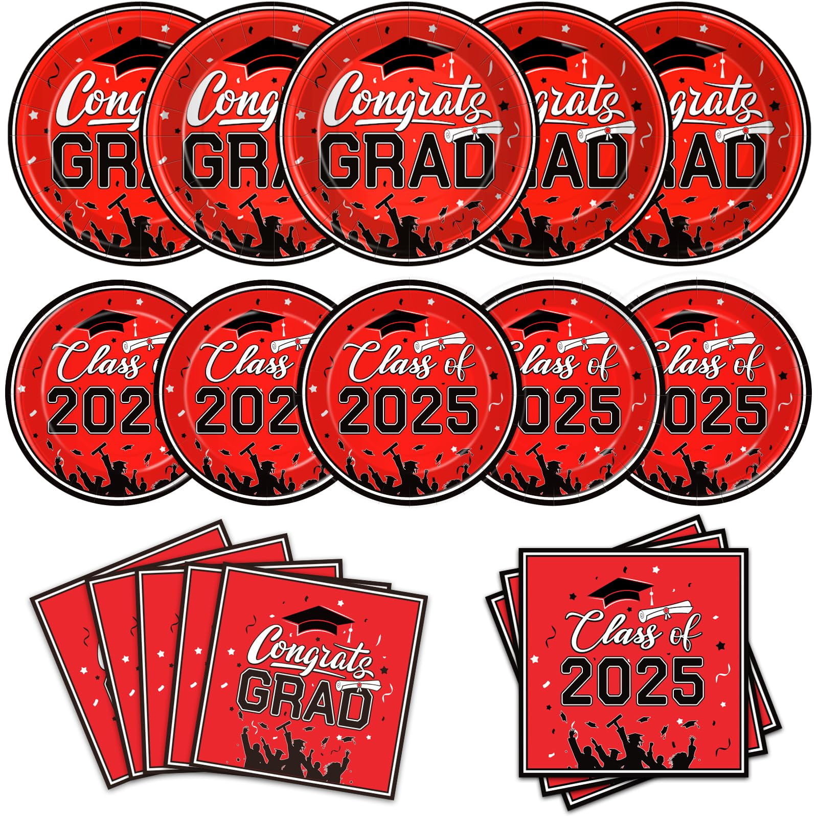 Graduation Party Plates and Napkins, 2025 AFN1Graduation Party Red and ...