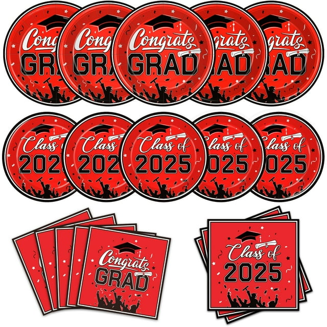 Graduation Party Plates and Napkins, 2025 AFN1Graduation Party Red and ...